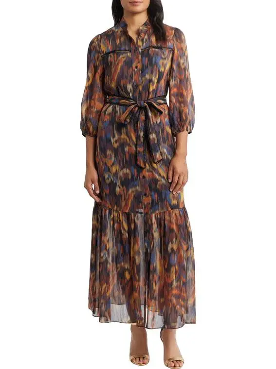 Julia Jordan Metallic Abstract Print Maxi Dress - Orange Multi