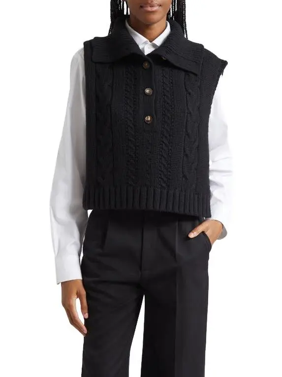 Lafayette 148 New York Cable Knit Merino Wool & Cashmere Sweater Dickey - Black