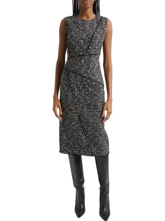Lafayette 148 New York Fringed Seam Tweed Sheath Dress - Black Multi