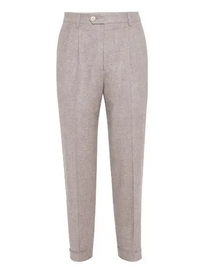 Brunello Cucinelli Prince Of Wales Flannel Trousers - Bark