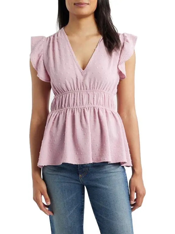 Loveappella Flutter Sleeve Empire Waist Top - Blush