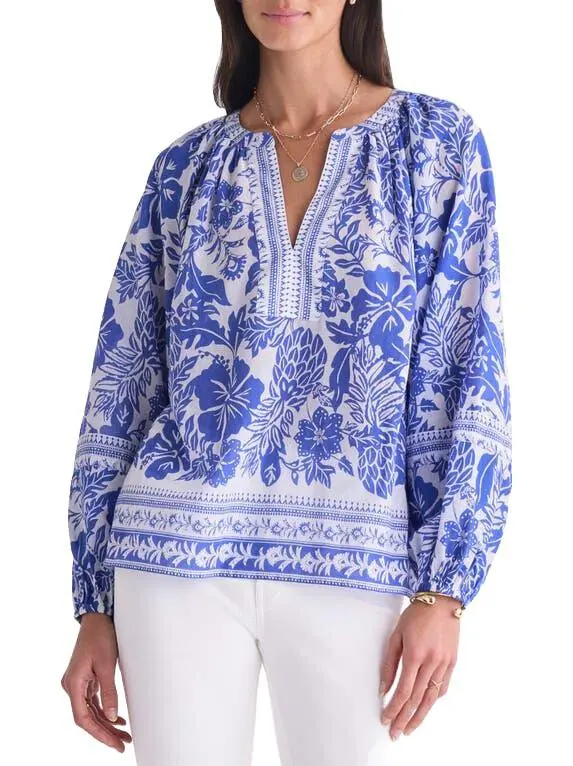 Vineyard Vines Printed Split Neck Popover Top - Paradise Print White