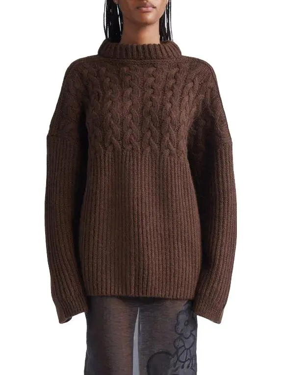 Cecilie Bahnsen Belinda Mixed Stitch Wool & Alpaca Sweater - Brown