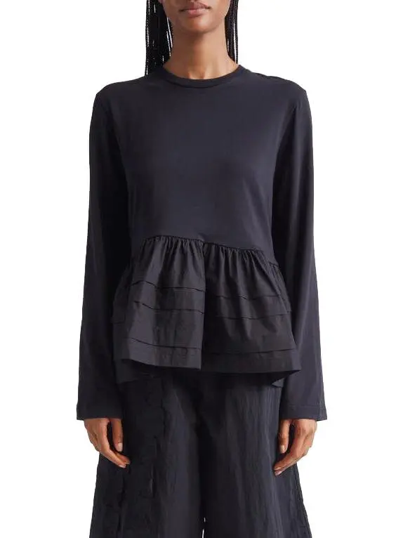 Cecilie Bahnsen Audrey Smocked Long Sleeve Jersey T-shirt - Black