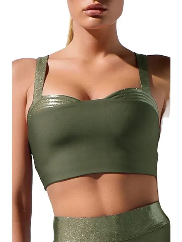Heroine Sport Lina Metallic Trim Longline Sports Bra - Army