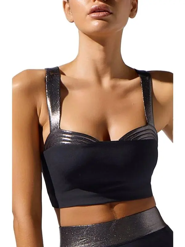 Heroine Sport Lina Metallic Trim Longline Sports Bra - Black