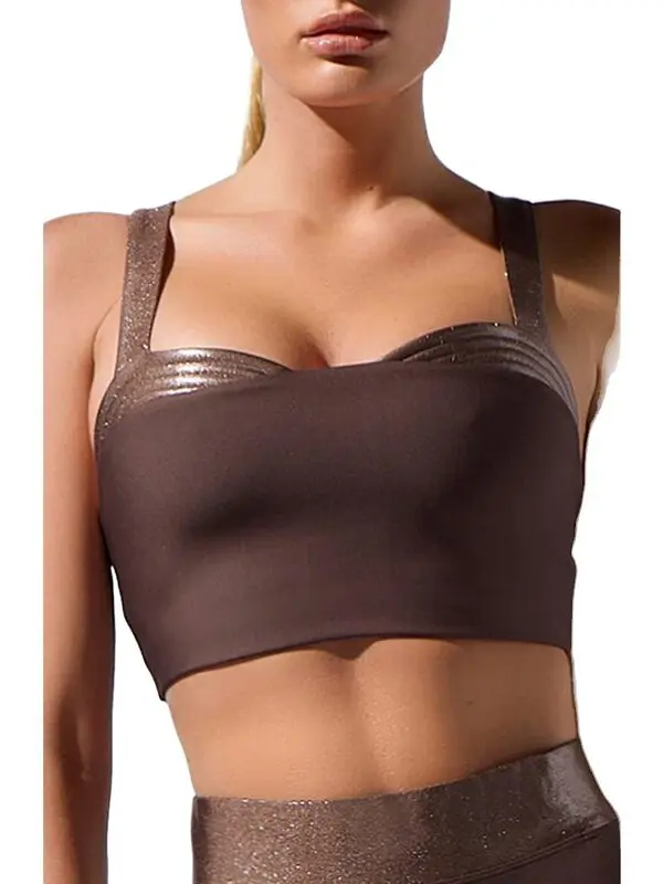 Heroine Sport Lina Metallic Trim Longline Sports Bra - Oak