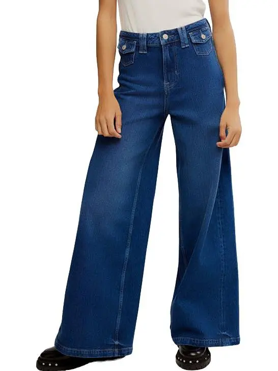 Free People Kellee High Waist Wide Leg Jeans - Blue Night