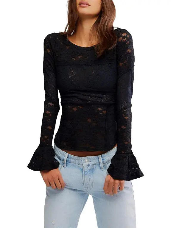 Free People Bell Sleeve Lace Top - Black