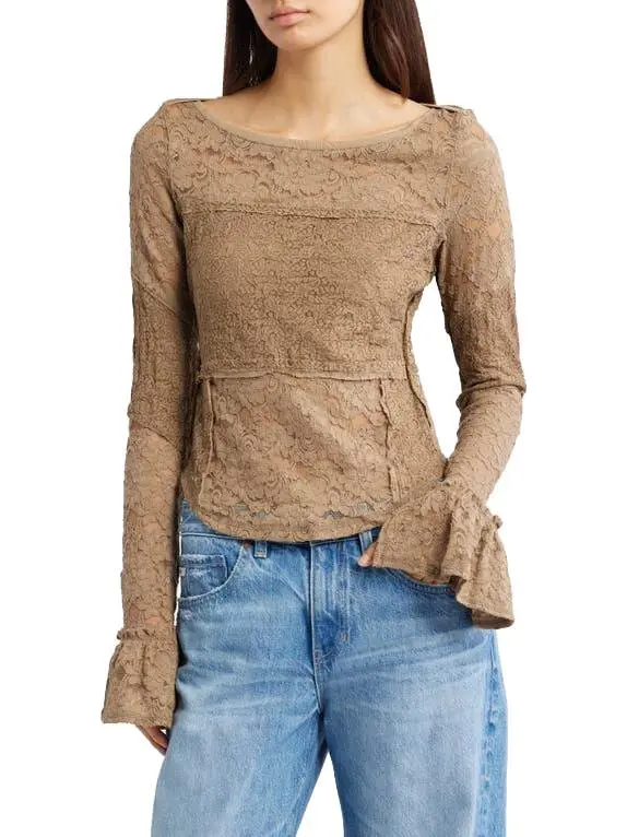 Free People Bell Sleeve Lace Top - Dutch Cocoa