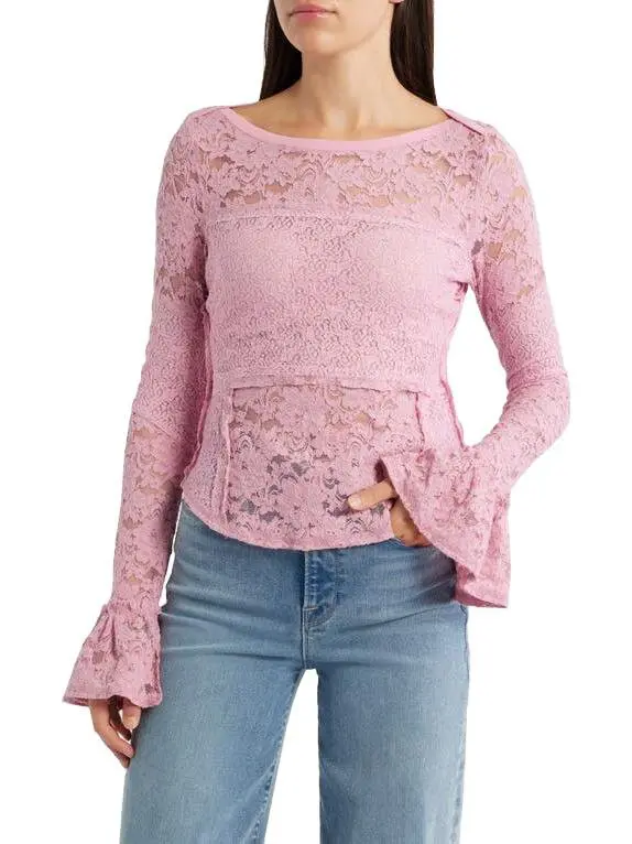 Free People Bell Sleeve Lace Top - Orchid Smoke
