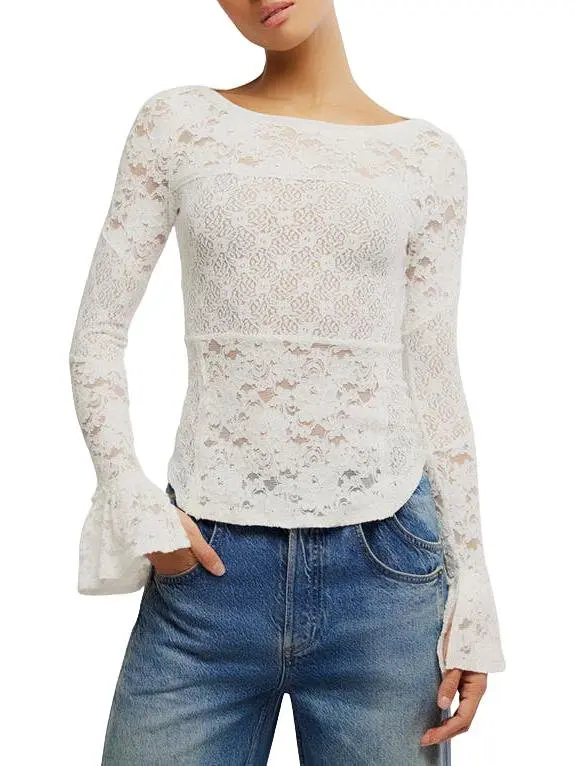 Free People Bell Sleeve Lace Top - Sugar Swizzle