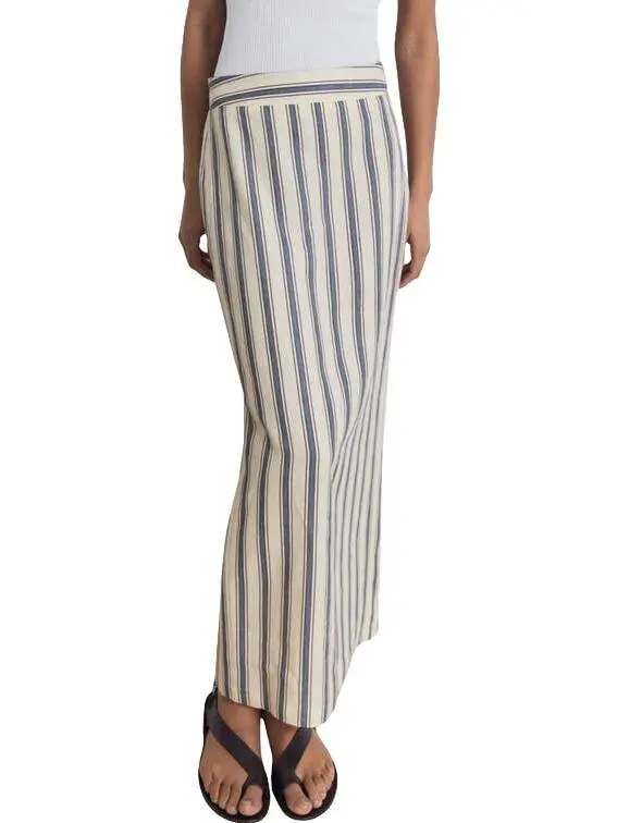 Mango Stripe Linen Midi Skirt - Ecru