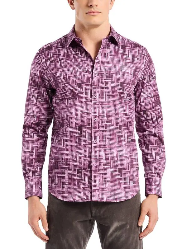 Robert Graham Berkley Long Sleeve Stretch Cotton Button-up Shirt - Berry