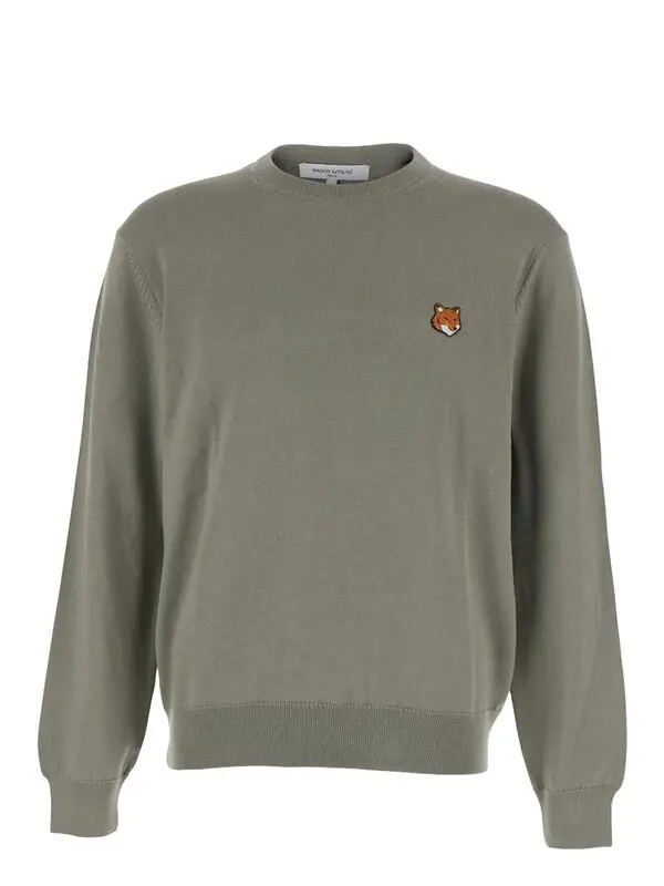 Maison Kitsuné Crew Neck Wool Sweater With Fox Patch - Green