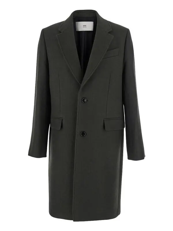 Ami Single-breasted Wool Coat With Peak Lapels - Green