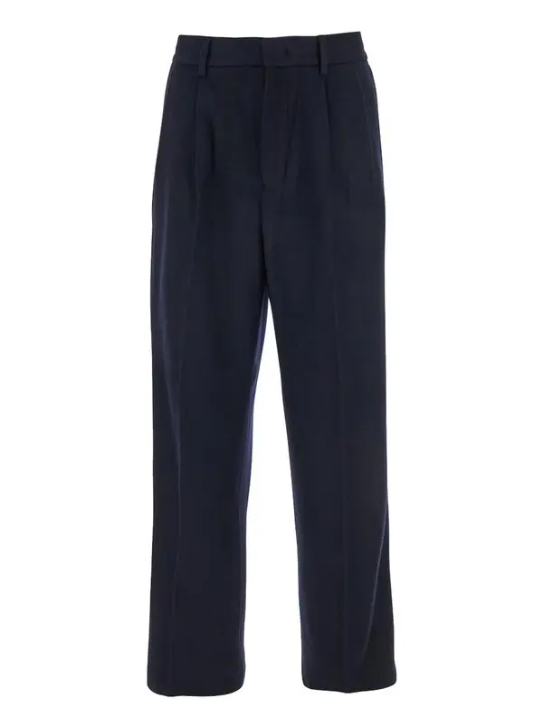 Emporio Armani Wool Trousers With Logo Plaque - Blue