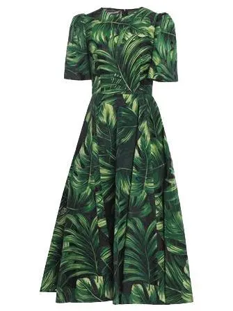 Dolce & Gabbana Midi Dress In Polyamide, Viscose, And Silk - Green