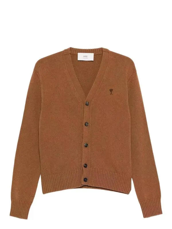 Ami V-neck Button Cardigan - Brown
