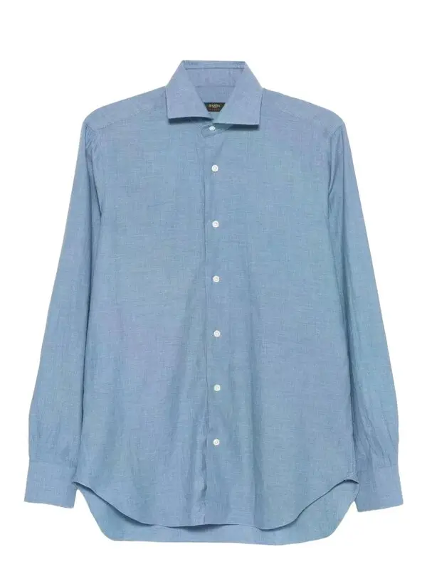 BARBA NAPOLI Long-sleeved Cotton Shirt - Blue