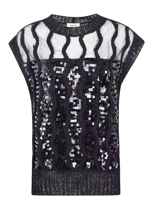 AVIU Sequin-embellished Wool Sweater - Black