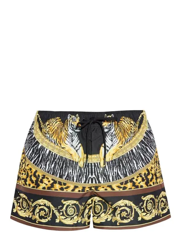 Versace Baroque-print Swim Shorts - Black