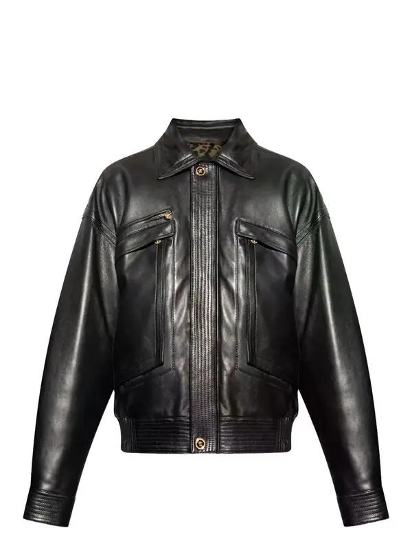 Versace Flap-pocket Leather Jacket - Black