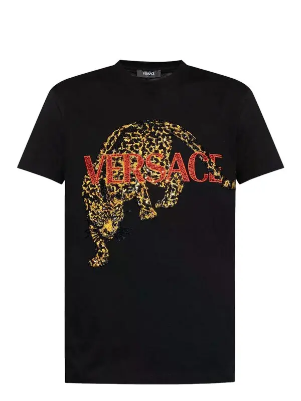 Versace Sequin-embellished Jaguar T-shirt - Black