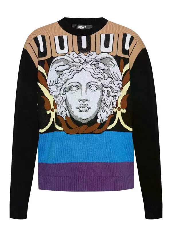 Versace Medusa Head Intarsia Wool Sweater - Black