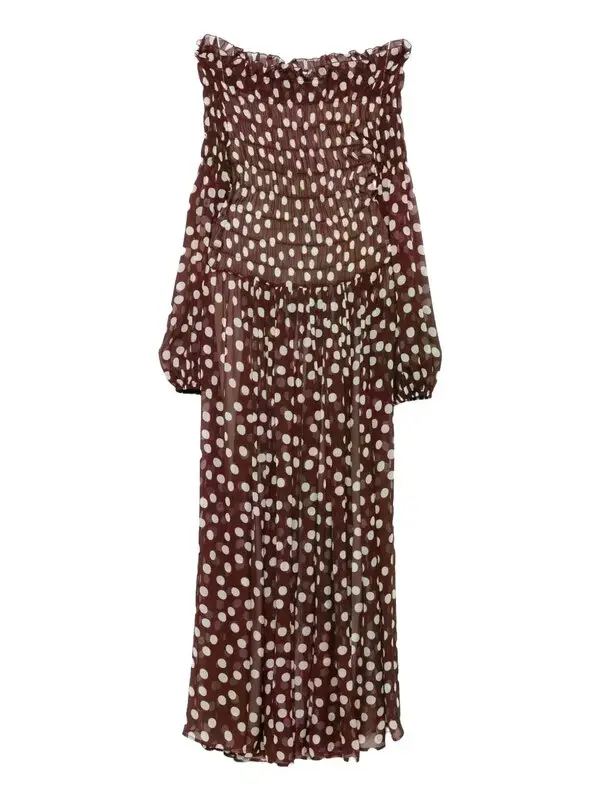 Raquel Diniz Off-shoulder Polka-dot Print Dress - Brown