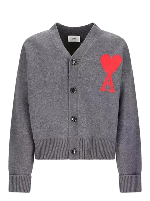 Ami Logo Button Cardigan - Grey