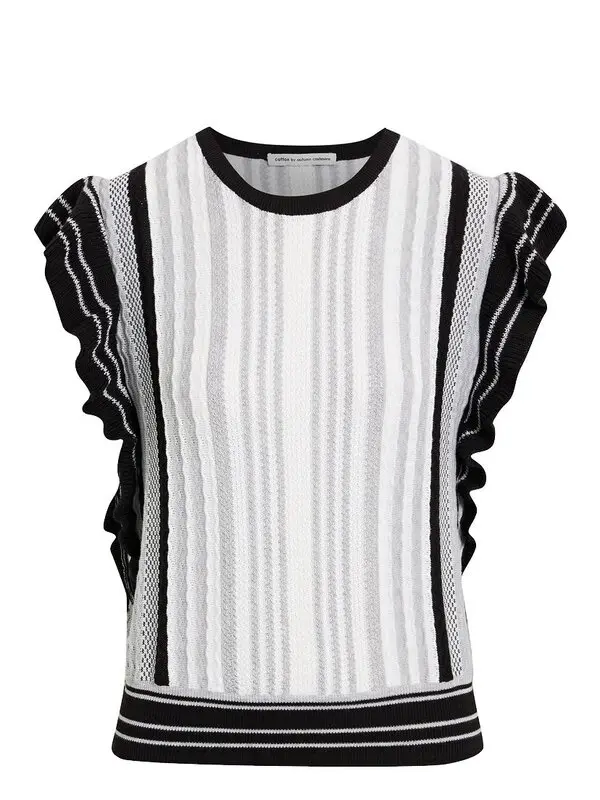 Autumn Cashmere Ruffled Striped Jacquard-knit Cotton Top - Black