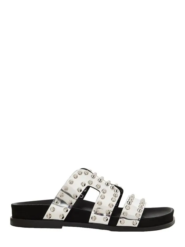 Sandro Spiked Mirrored-leather Sandals - Silver