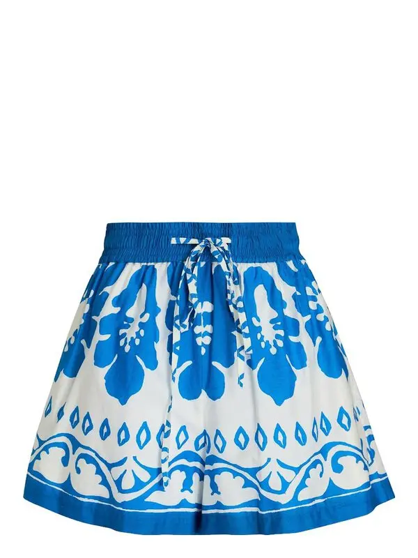 Sandro Printed Cotton High-rise Shorts - Blue