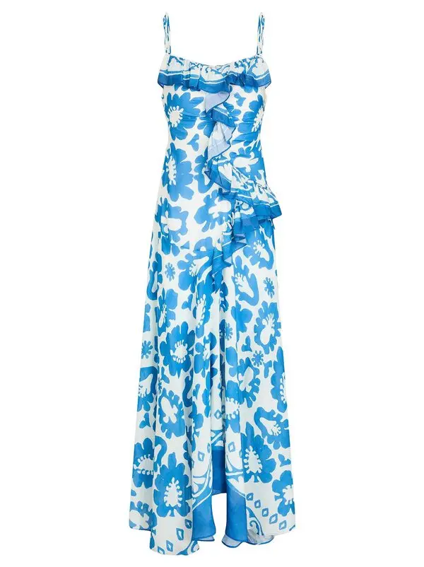 Sandro Ruffled Printed Maxi Dress - Blue