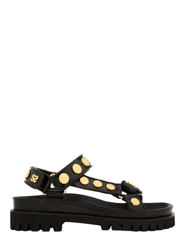 Sandro Studded Glossed-leather Sandals - Black