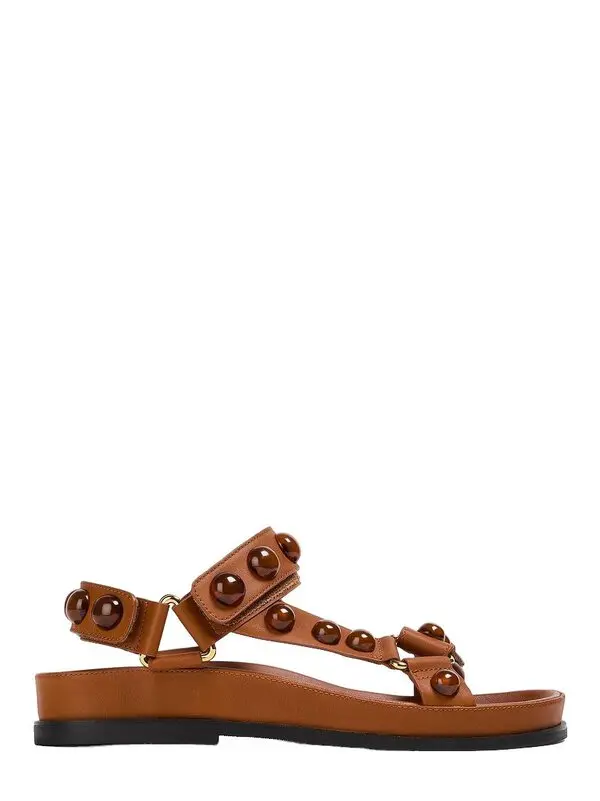 Sandro Embellished Leather Sandals - Light Brown