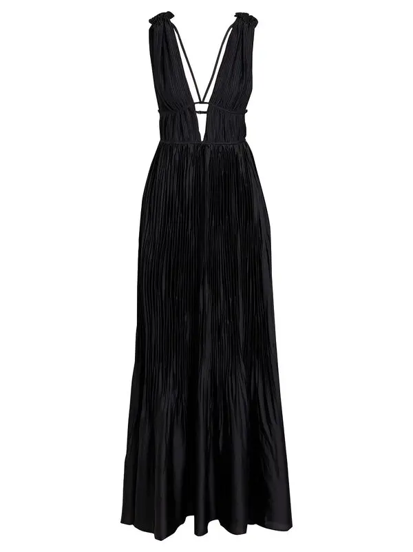 Simkhai Ostara Plissé-satin Gown - Black