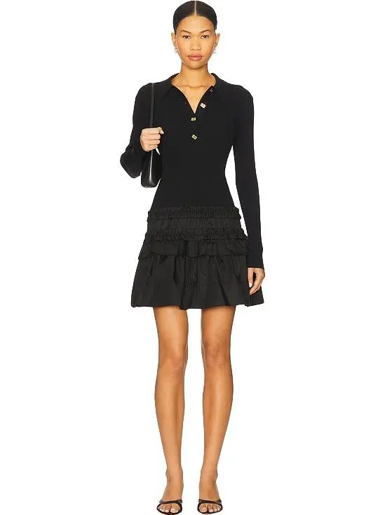 GANNI Melange Rib Knit Mini Dress - Black