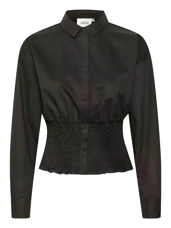 GESTUZ Smocked-waist Shirt - Black