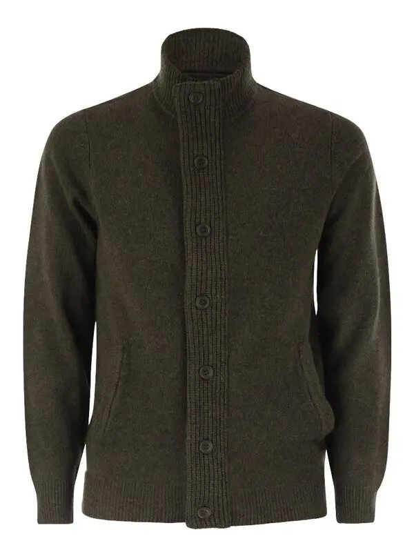 Barbour Zip-up Lambswool Jumper With Elbow Patches - Wood