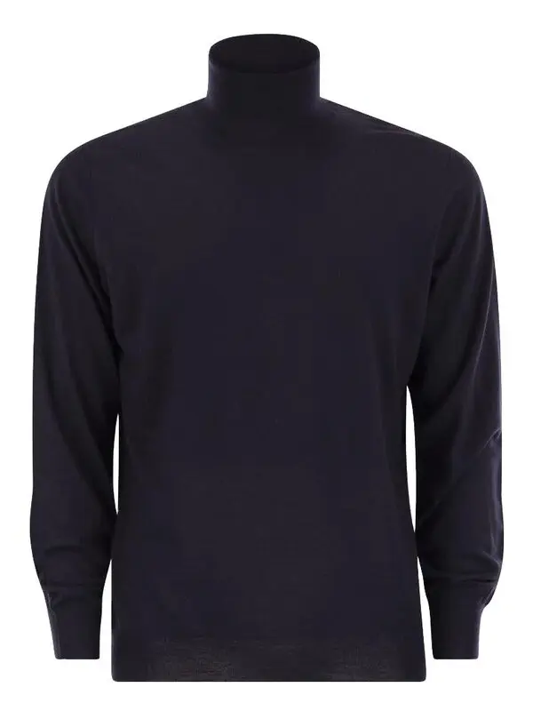 Fedeli Superfine Wool Turtleneck Derby - Night Blue