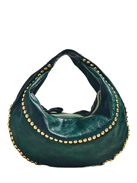 CAMPOMAGGI Marisa Studded Shoulder Bag - Green Bottle