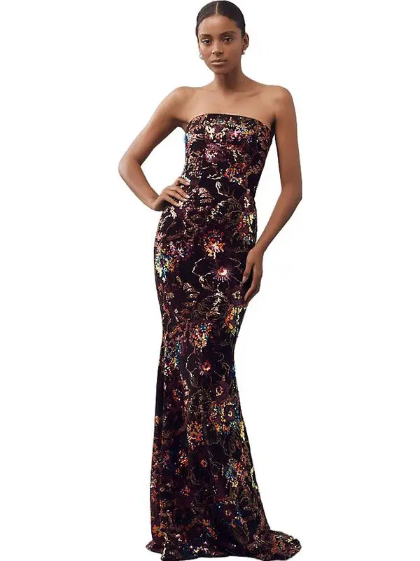 HELSI Helen Strapless Floral Sequin Maxi Dress - Black