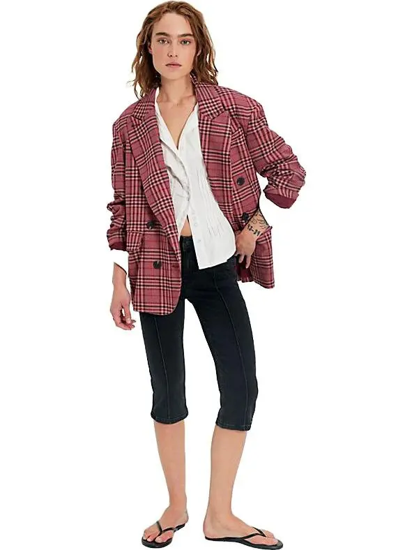 Free People Dean Double-breasted Blazer - Berry Combo Glen Plaid