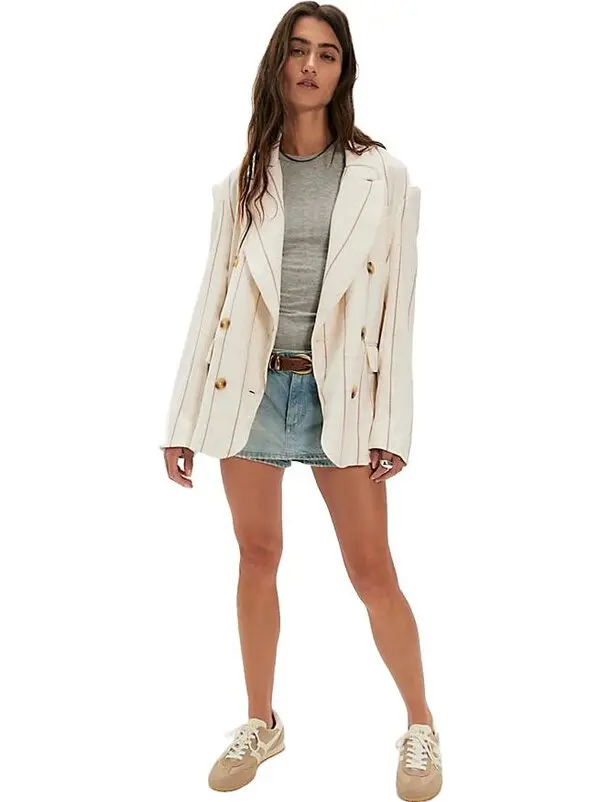 Free People Dean Double-breasted Blazer - Ivory Combo With Windowpane