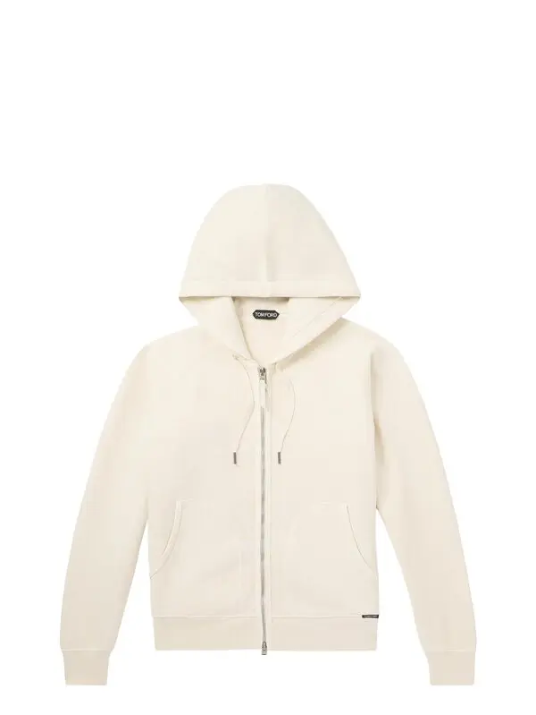 TOM FORD Slim-fit Cotton-jersey Zip-up Hoodie - Neutrals