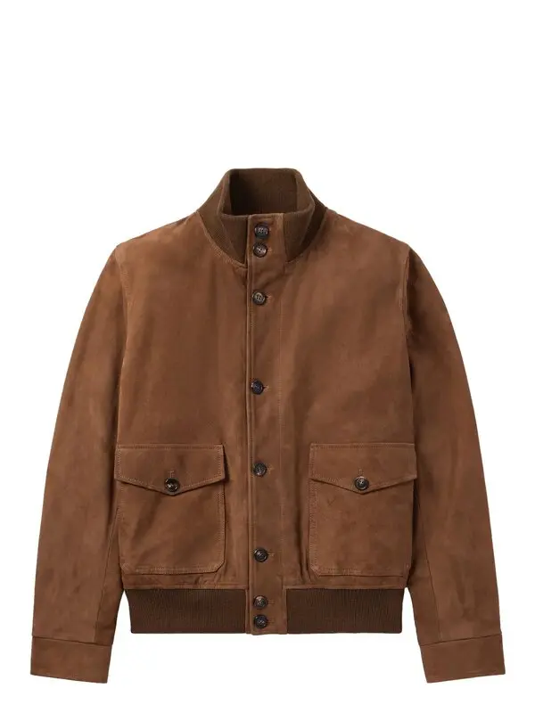 SLOWEAR Suede Bomber Jacket - Brown