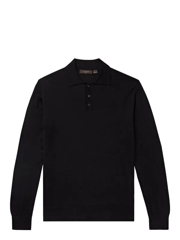 SLOWEAR Incotex Zanone Slim-fit Cashmere And Silk-blend Polo Shirt - Black