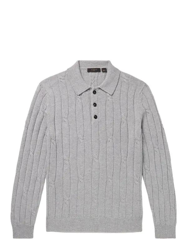 SLOWEAR Incotex Zanone Cable-knit Virgin Wool And Cashmere-blend Polo Shirt - Gray
